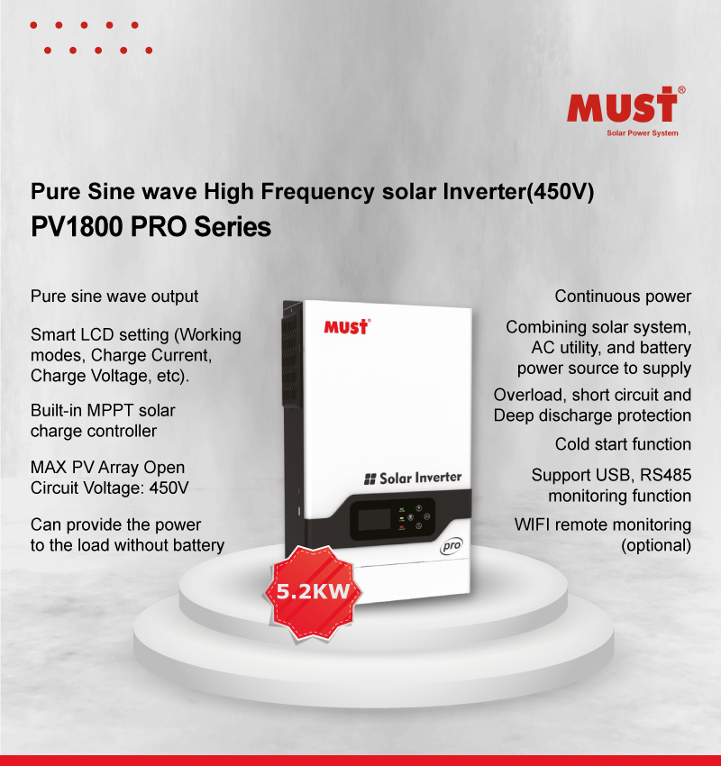 ONDULEUR MUST 5.2 KW PV1800 PRO SERIES